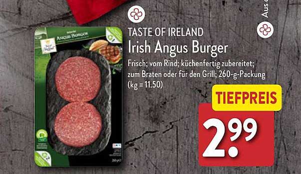 Taste Of Ireland Irish Angus Burger Angebot bei ALDI Nord - 1Prospekte.de