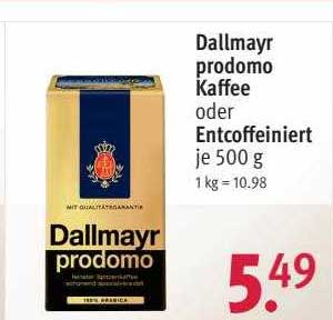 Dallmayr Prodomo Kaffee Oder Entcoffeiniert Angebot bei ROSSMANN