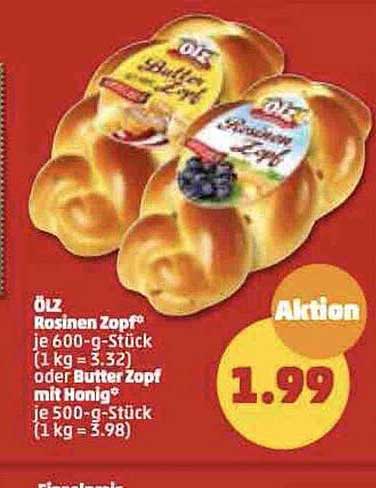 ölz Rosinen Zopf Oder Butter Zopf Mit Honig Angebot bei Penny ...
