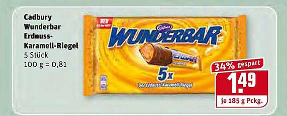 Cadbury Wunderbar Erdnuss Karamell-riegel Angebot bei REWE Kaufpark