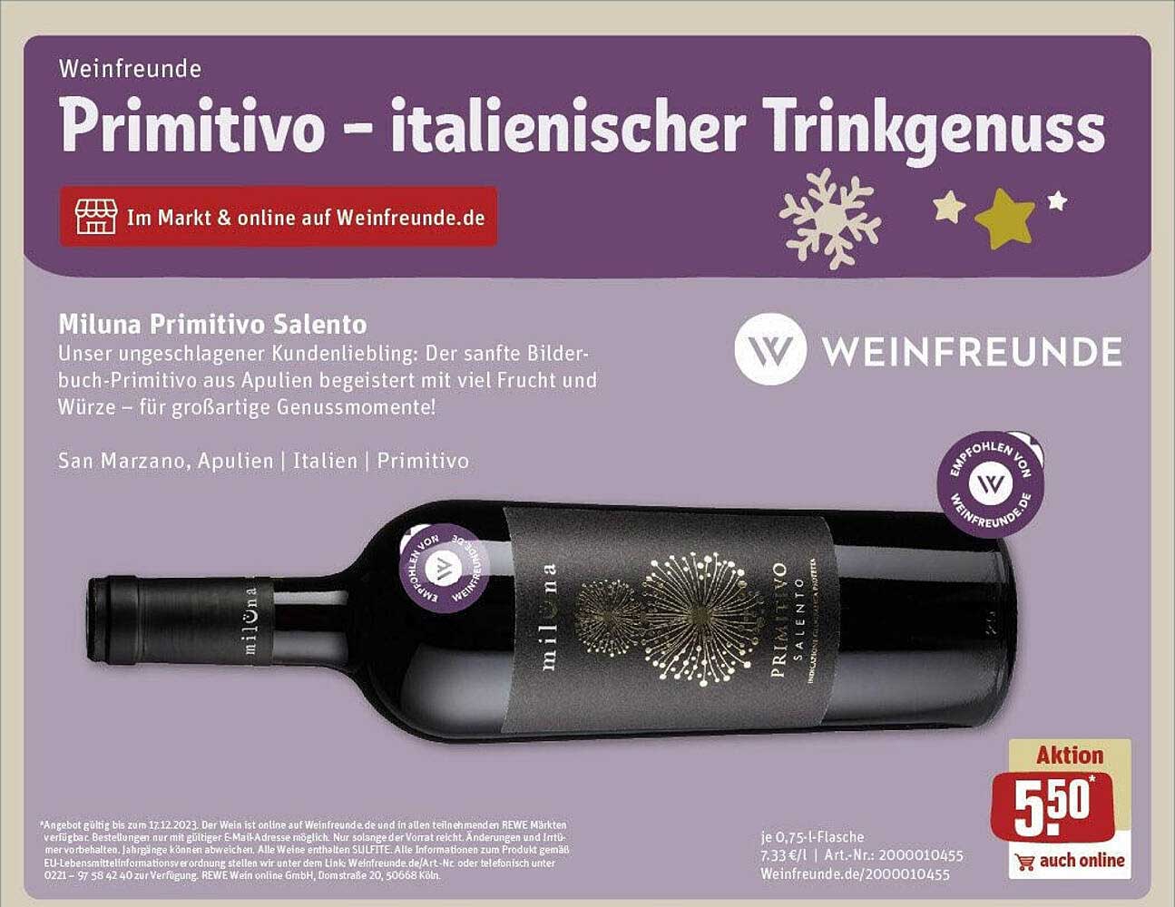 Miluna Primitivo Salento Angebot bei REWE - 1Prospekte.de