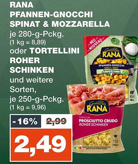 Rana Pfannen-gnocchi Spinat & Mozzarella Oder Tortellini Roher Schinken ...