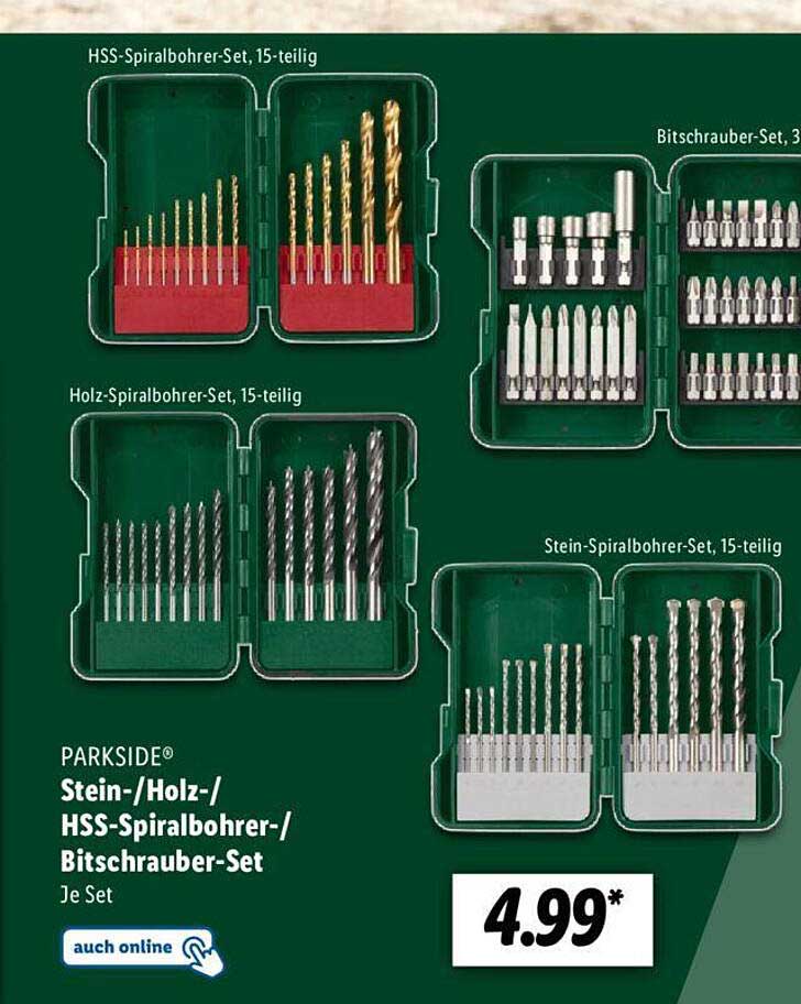 Parkside Stein- Holz- Oder Hss-spiralbohrer- Oder Bitschrauber-set ...