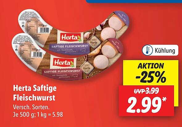 Herta Saftige Fleischwurst Angebot bei Lidl - 1Prospekte.de
