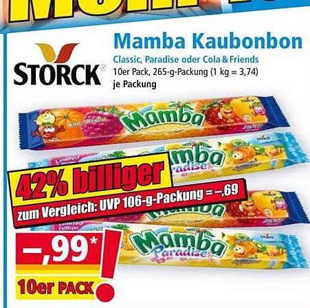 Storck Mamba Kaubonbon Angebot bei NORMA - 1Prospekte.de
