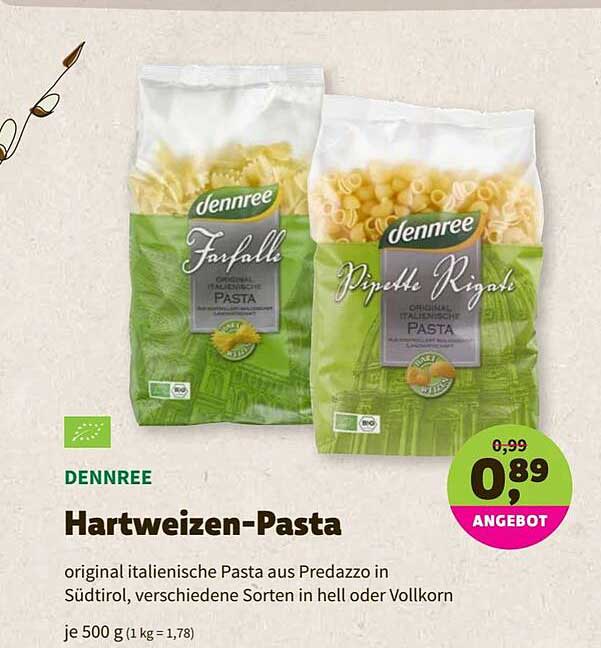Dennree Hartweizen-pasta Angebot bei BioMarkt - 1Prospekte.de