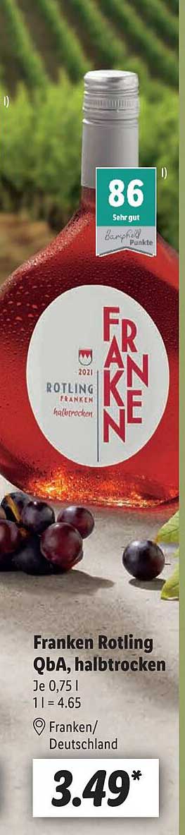 Franken Rotling Qba, Halbtrocken Angebot bei Lidl - 1Prospekte.de