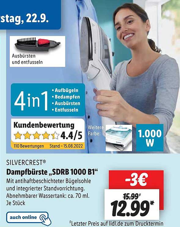 Silvercrest Dampfbürste Sdrb1000b1 Angebot bei Lidl - 1Prospekte.de