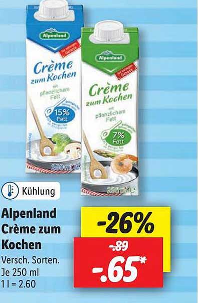 Alpenland Crème Zum Kochen Angebot bei Lidl - 1Prospekte.de