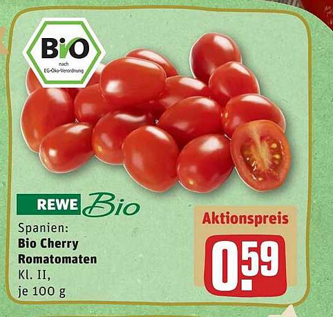 Rewe Bio Spanien: Bio Cherry Romatomaten Angebot bei REWE - 1Prospekte.de