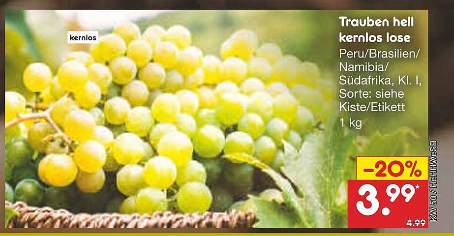 Trauben Hell Kernlos Lose Angebot bei Netto Marken Discount