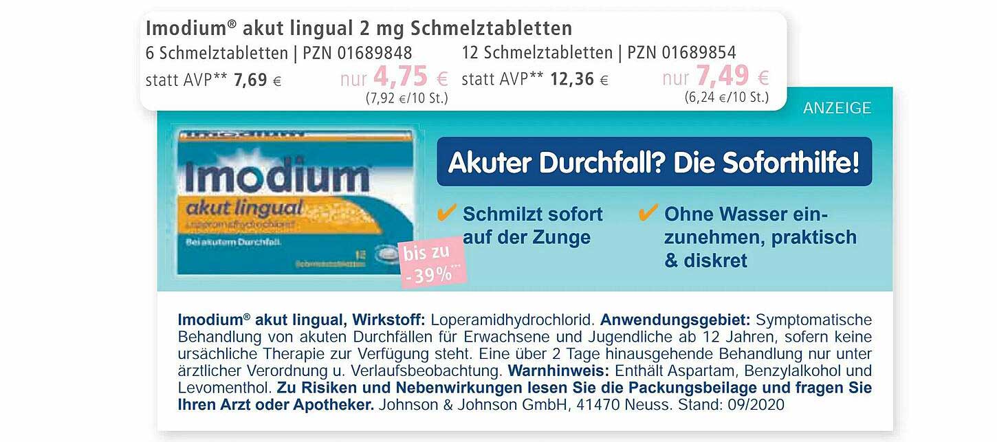 Imodium Akut Lingual Schmelztabletten Angebot bei Easy Apotheke