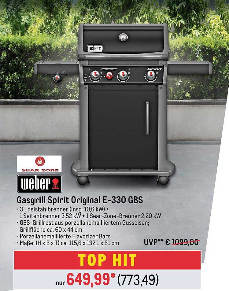 Weber Gasgrill Spirit Original E-330 Gbs Angebot bei METRO - 1Prospekte.de