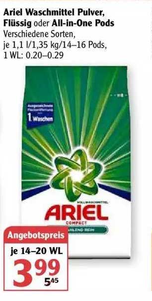Ariel Waschmittel Pulver Flüssig Oder All-in-one Pods Angebot bei ...