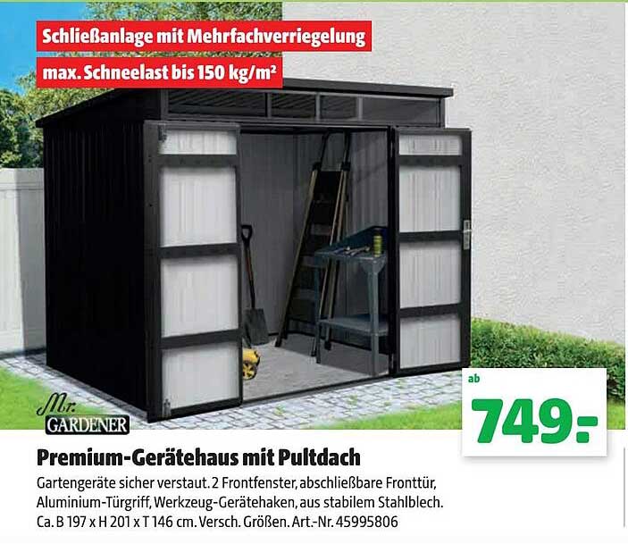 Mr Gardener Premium-gerätehaus Mit Pultdach Angebot bei Floraland ...