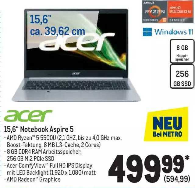 Acer 15,6" Notebook Aspire 5 Angebot bei METRO - 1Prospekte.de