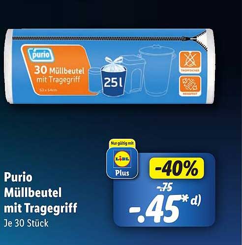 Purio Müllbeutel Mit Tragegriff Angebot bei ALDI Nord - 1Prospekte.de
