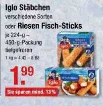 Iglo Stäbchen Oder Riesen Fisch-sticks Angebot bei V-Markt - 1Prospekte.de