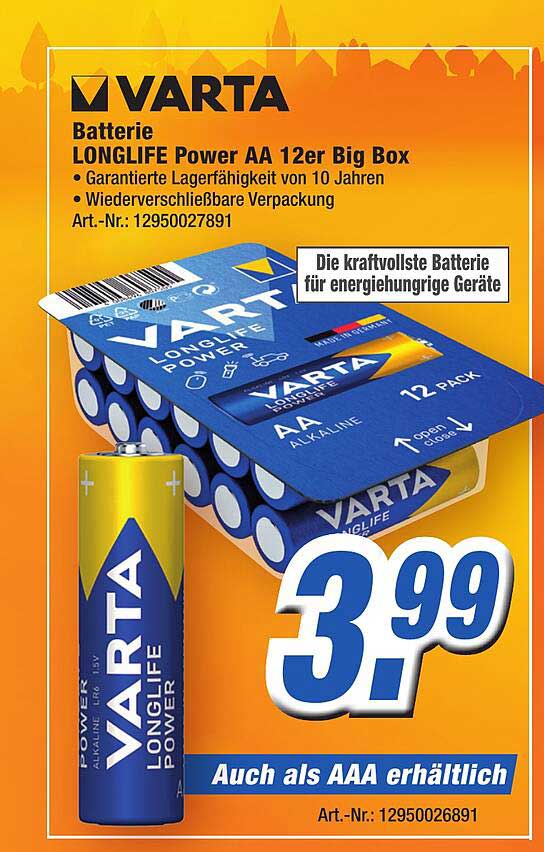 Varta Batterie Longlife Power Aa 12er Big Box Angebot bei Expert ...