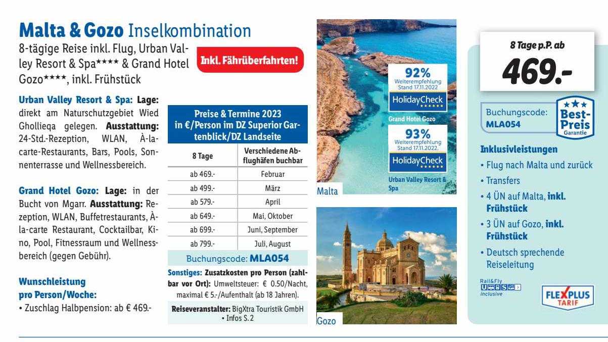 Malta & Gozo Inselkombination Angebot bei Lidl Reisen - 1Prospekte.de