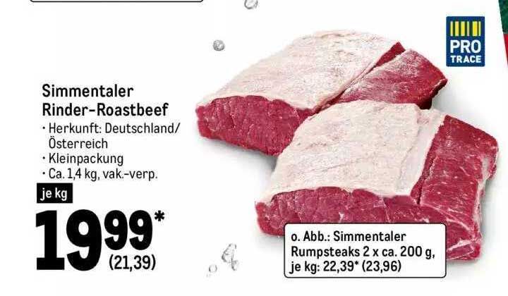 Protrace Simmentaler Rinder-roastbeef Angebot bei METRO - 1Prospekte.de
