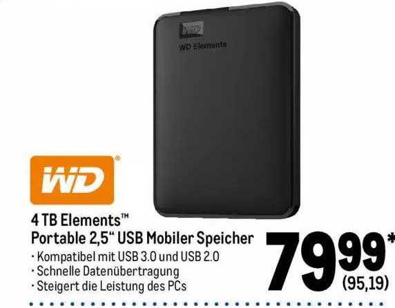 Wd 4 Tb Elements Portable 2,5" Usb Mobiler Speicher Angebot bei METRO ...