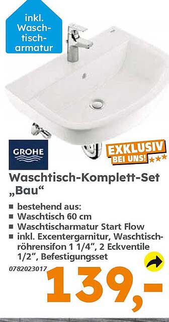 Grohe Waschtisch-komplett-set „bau” Angebot bei Globus Baumarkt ...