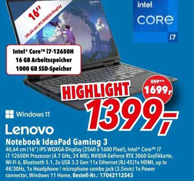 Lenovo Notebook Ideapad Gaming 3 Angebot bei Dodenhof - 1Prospekte.de
