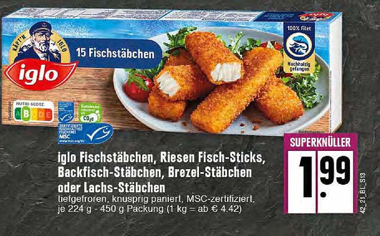 Iglo Fischstäbchen, Riesen Fisch-sticks, Backfisch-stäbchen, Brezel ...