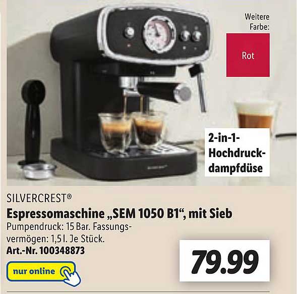 Silvercrest Espressomaschine „sem 1050 B1“, Mit Sieb Angebot bei Lidl ...