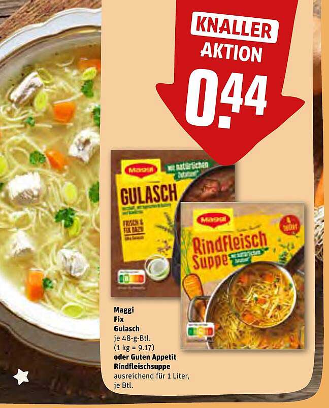 Maggi Fix Gulasch Oder Guten Appetit Rindfleischsuppe Angebot bei REWE ...