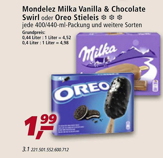 Mondelez Milka Vanilla & Chocolate Swirl Oder Oreo Stieleis Angebot bei ...