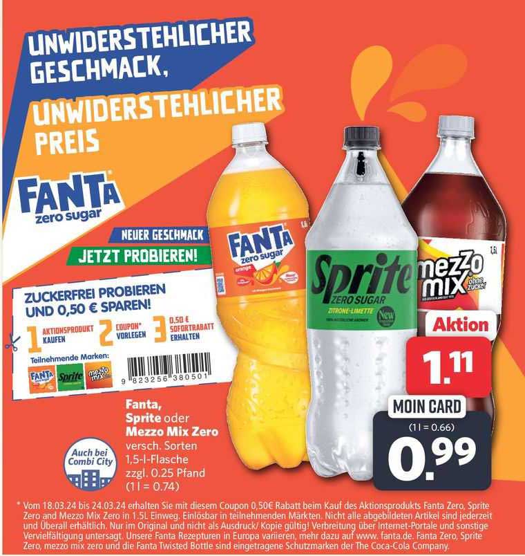 Fanta Sprite Oder Mezzo Mix Zero Angebot bei Combi Markt - 1Prospekte.de