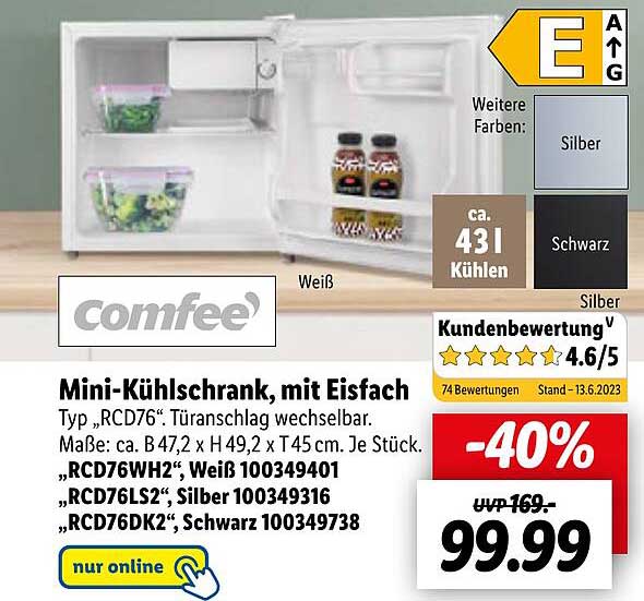 Mini-kühlschran, Mit Eisfach Comfee Angebot bei Lidl