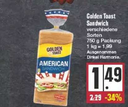 Golden Toast Sandwich Angebot bei EDEKA - 1Prospekte.de