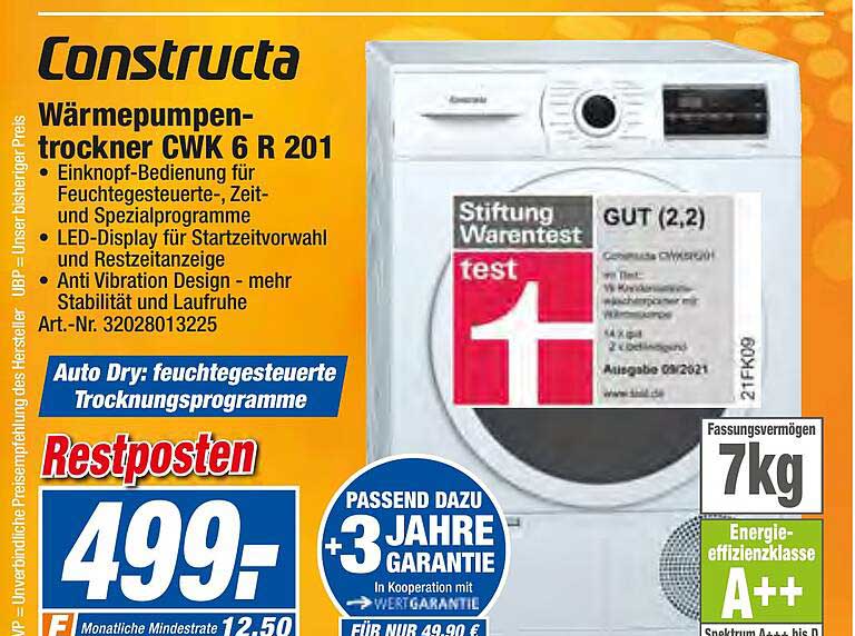 Constructa Wärmepumpentrockner Cwk 6r201 Angebot bei Expert Techno Land - 1Prospekte.de