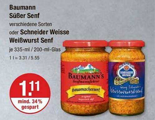 Baumann Süßer Senf Oder Schneider Weisse Weißwurst Angebot bei V-Markt ...