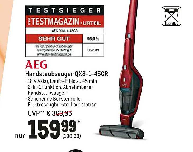 Aeg Handstaubsauger Qx8 1 45cr Angebot bei METRO - 1Prospekte.de