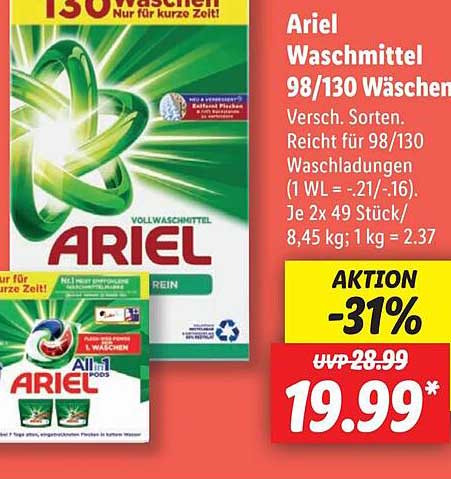 Stilvolle Ariel Angebot 130 Wãschen Ebenbild