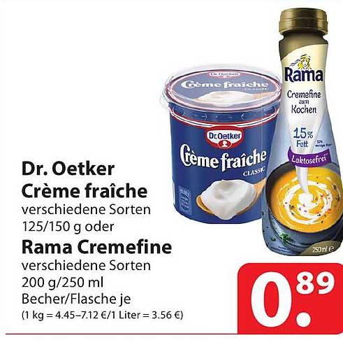 Dr. Oetker Crème Fraîche Rama Cremefine Angebot bei Famila - 1Prospekte.de