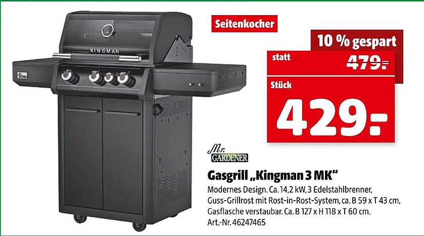 Mr. Gardener Gasgrill „kingman 3 Mk“ Angebot bei Hagebaumarkt ...
