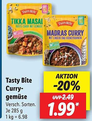 Tasty Bite Curry-gemüse Angebot bei Lidl - 1Prospekte.de