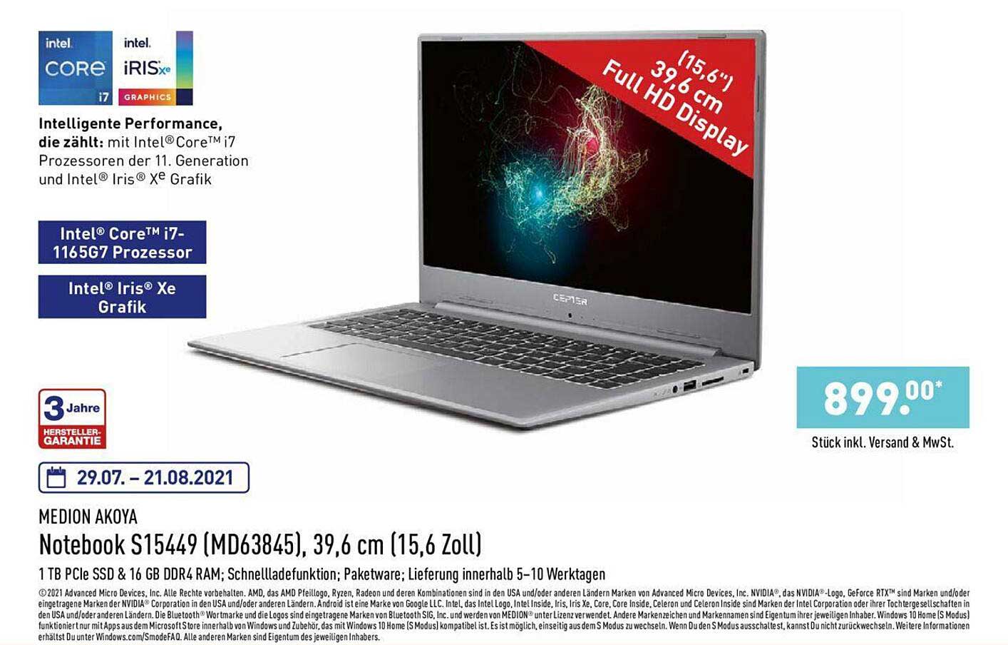 Medion Akoya Notebook S154449 Md63445 15.6 Zoll Angebot bei ALDI Nord ...