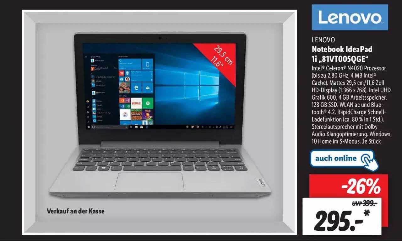 Lenovo Notebook Ideapad 1i 81vt005qge Angebot bei Lidl - 1Prospekte.de