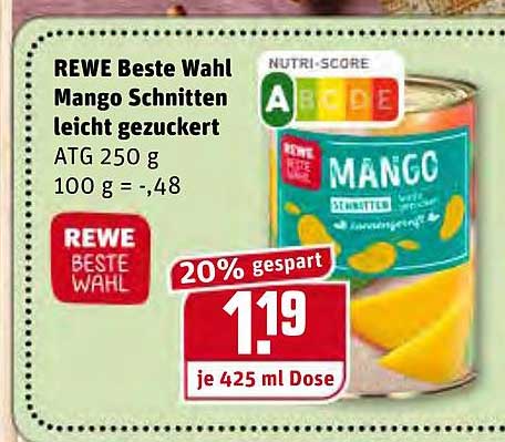 Rewe Beste Wahl Mango Schnitten Leicht Gezuckert Angebot bei REWE ...