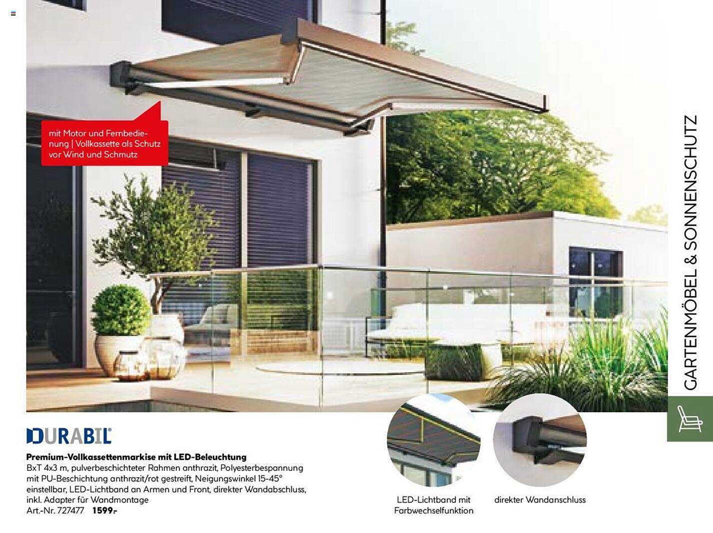 Durabil Premium-vollkassettenmarkise Mit Led-beleuchtung Angebot bei ...