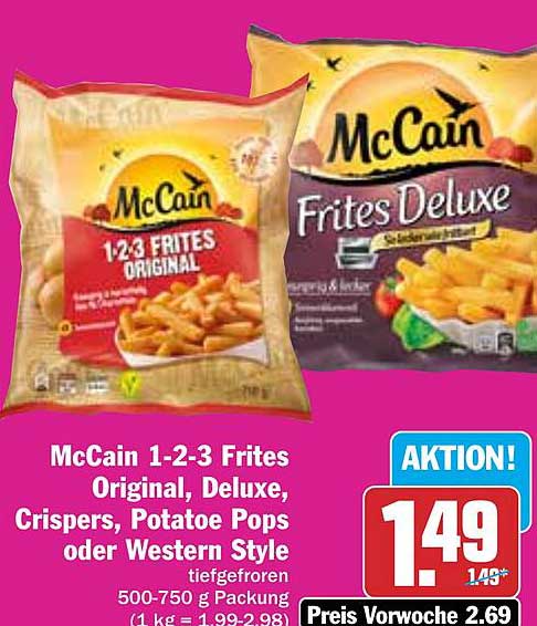 Mccain 1-2-3 Frites Original, Deluxe, Crispers, Potatoe Pops Oder ...