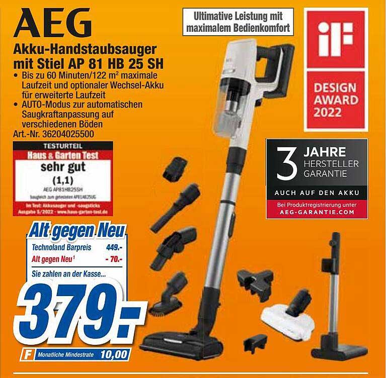 Aeg Akku-handstaubsauger Mit Stiel Ap 81 Hb 25 Sh Angebot bei Expert Techno Land - 1Prospekte.de