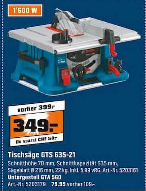Tischsäge Gts 635-212 Bosch Angebot bei OBI - 1Prospekte.de