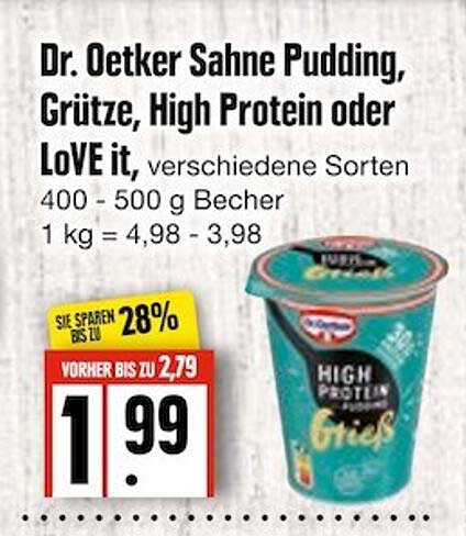 Dr Oetker Sahne Pudding, Grütze, High Protein Oder Love It Angebot bei ...